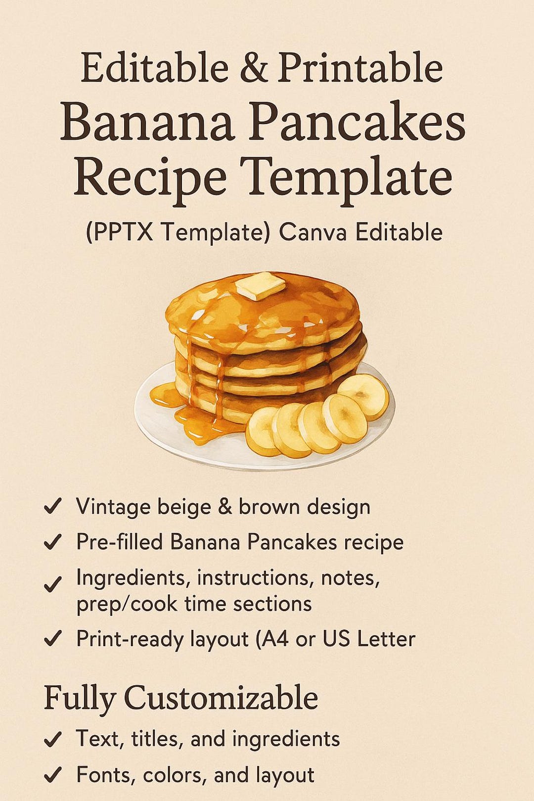 Editable & Printable Banana Pancakes Recipe Template (PPTX Template ...