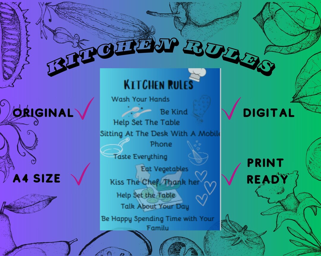 Kitchen Rules / Kitchen Rules Wall Art / Home Kitchen Rules - Etsy
