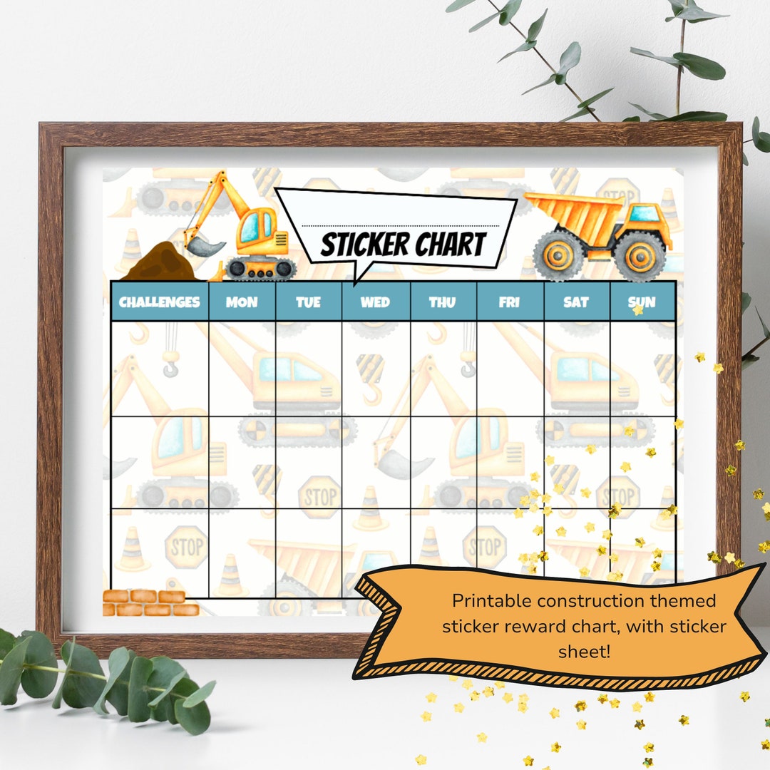 Kids' Digger Reward Chart Printable - Construction Excavator Sticker ...