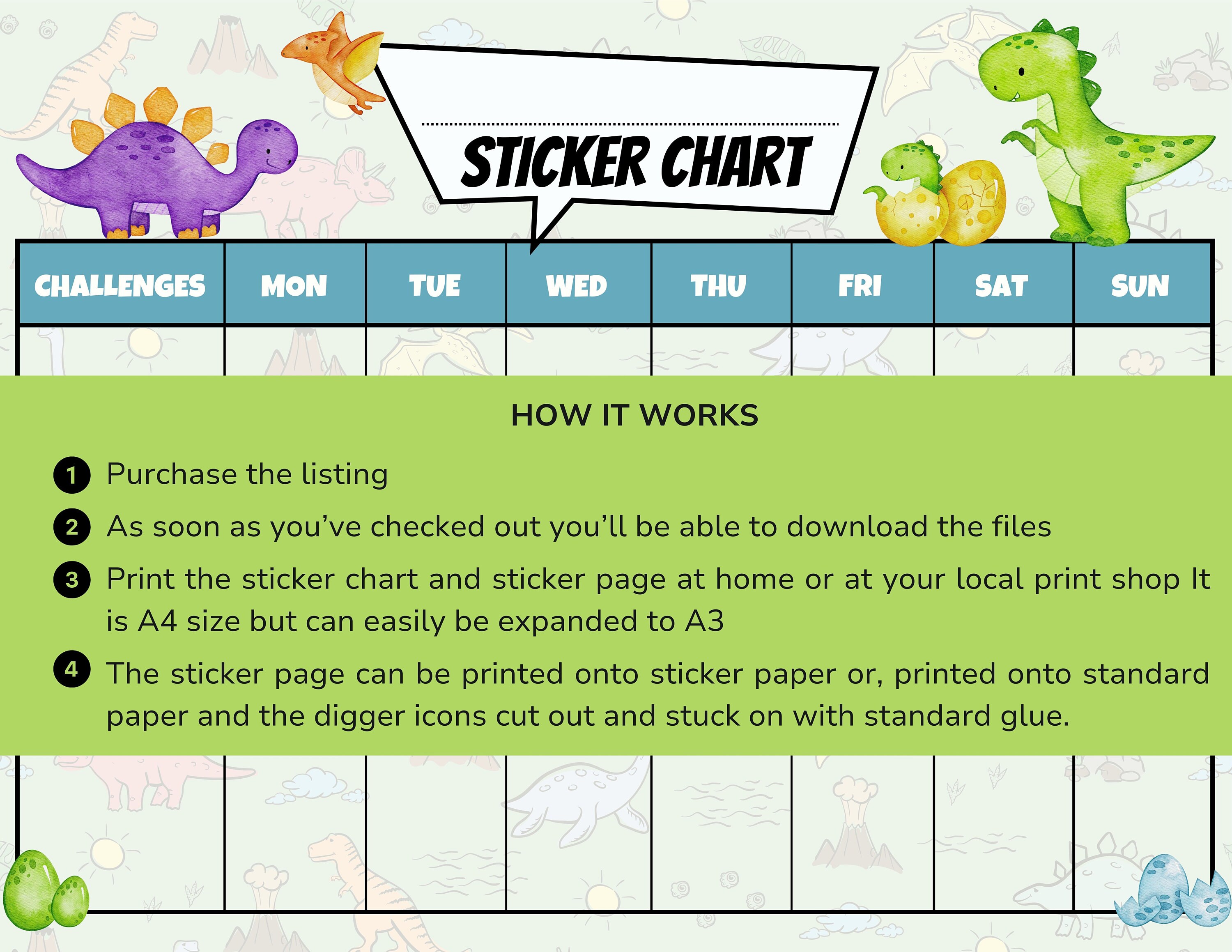Printable Dinosaur Sticker Reward Chart for Kids - Fun & Educational ...