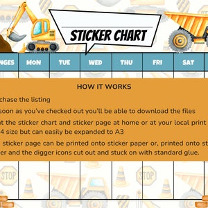Kids' Digger Reward Chart Printable - Construction Excavator Sticker ...