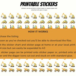 Kids' Digger Reward Chart Printable - Construction Excavator Sticker ...