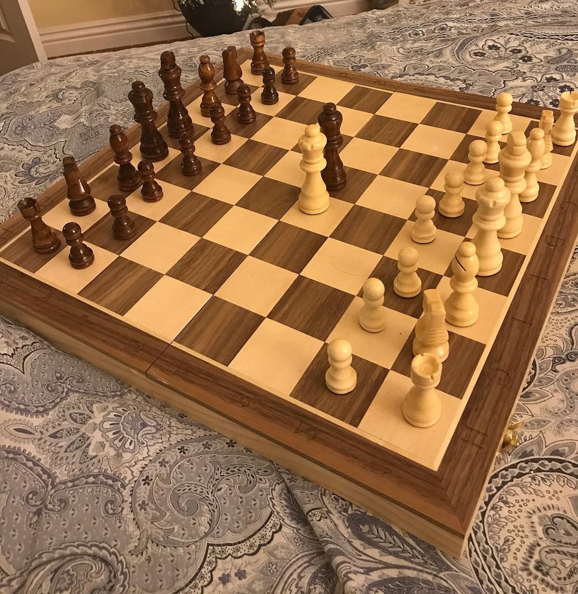 Portable Folding Chess Board Game Sets Magnetic Wooden Chess Checkers ...