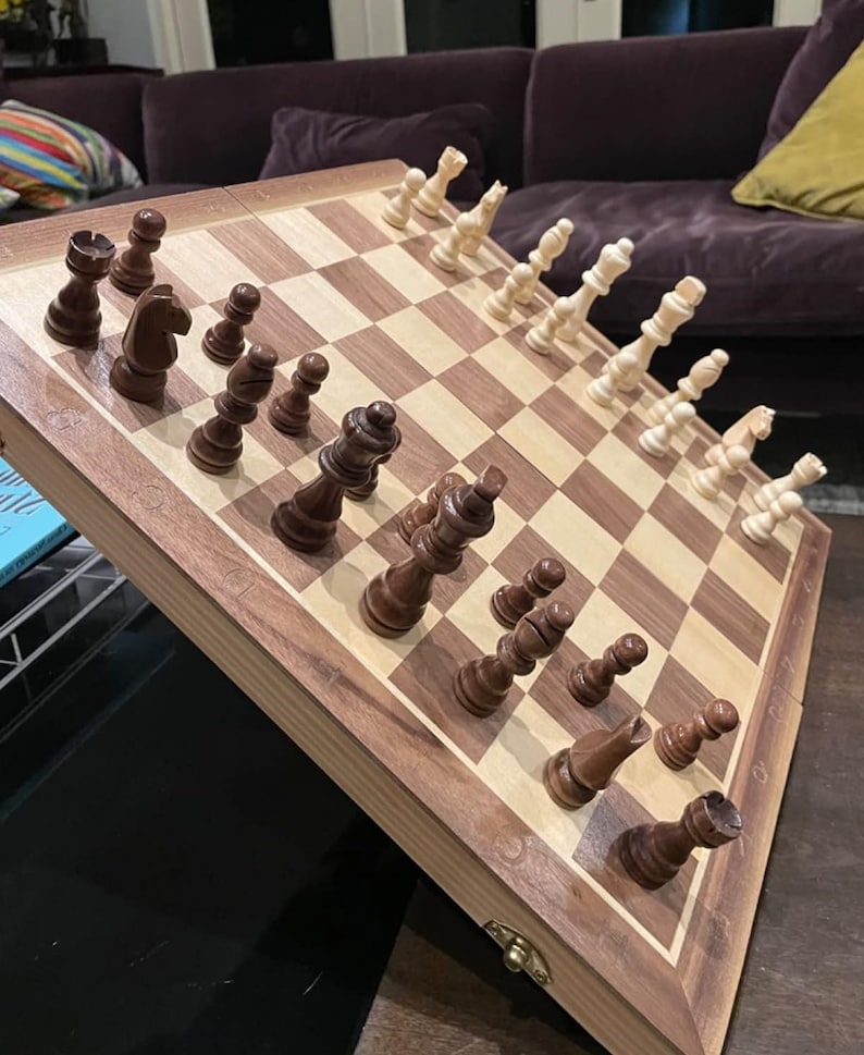 Portable Folding Chess Board Game Sets Magnetic Wooden Chess Checkers ...