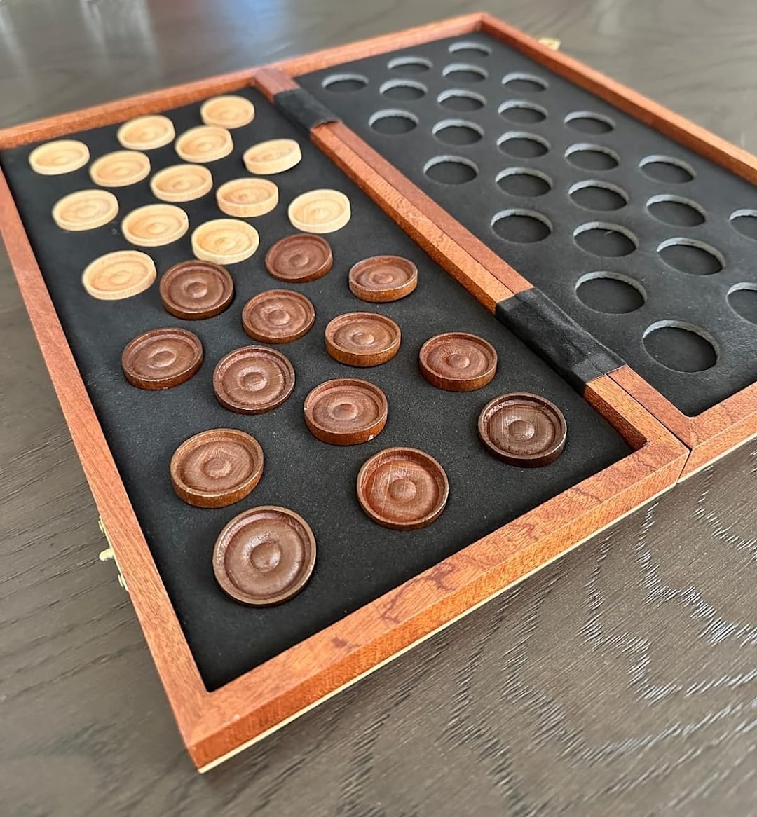 Folding Wooden Game Set 64 Square Checkerboard International Checkers ...