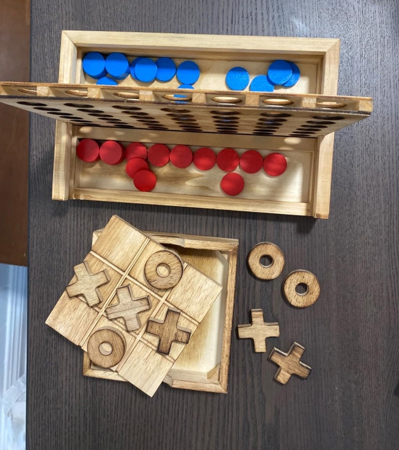 Wood Strategy Board Games Tic Tac Toe and 4 in a Row Table Games Set ...