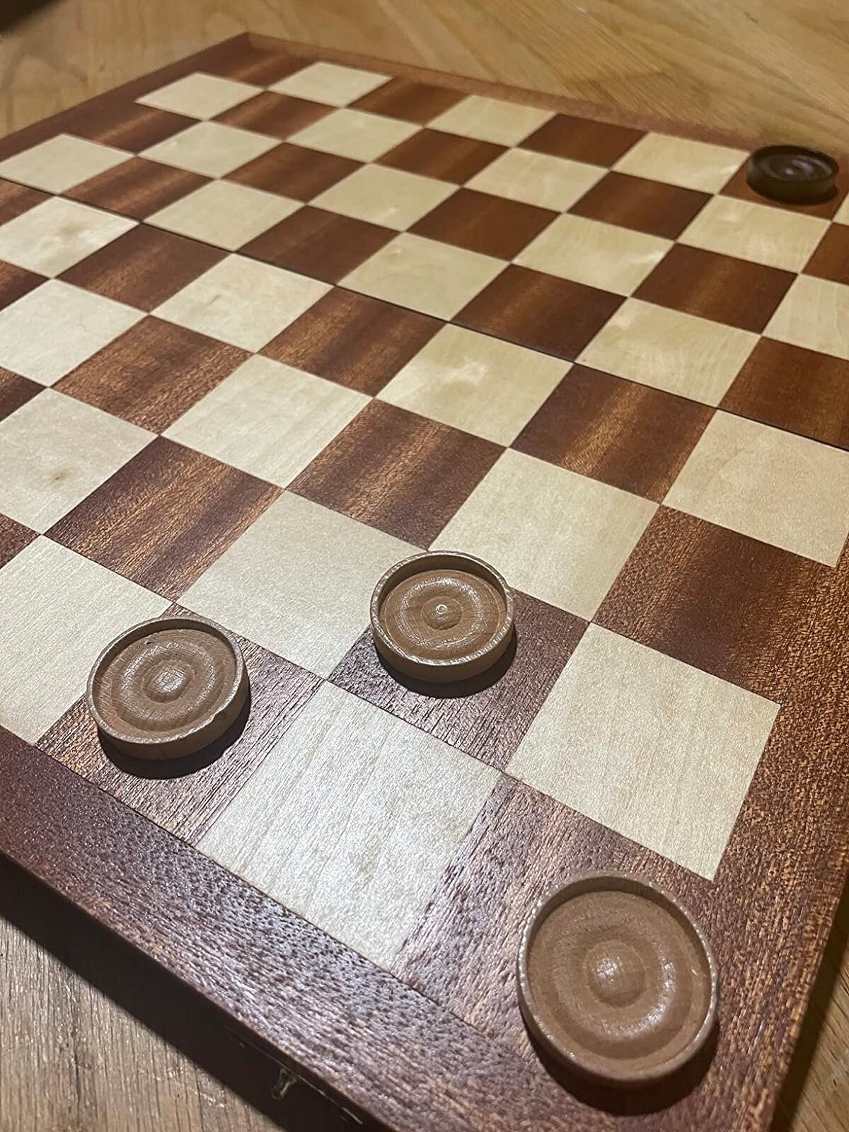 Folding Wooden Game Set 64 Square Checkerboard International Checkers ...