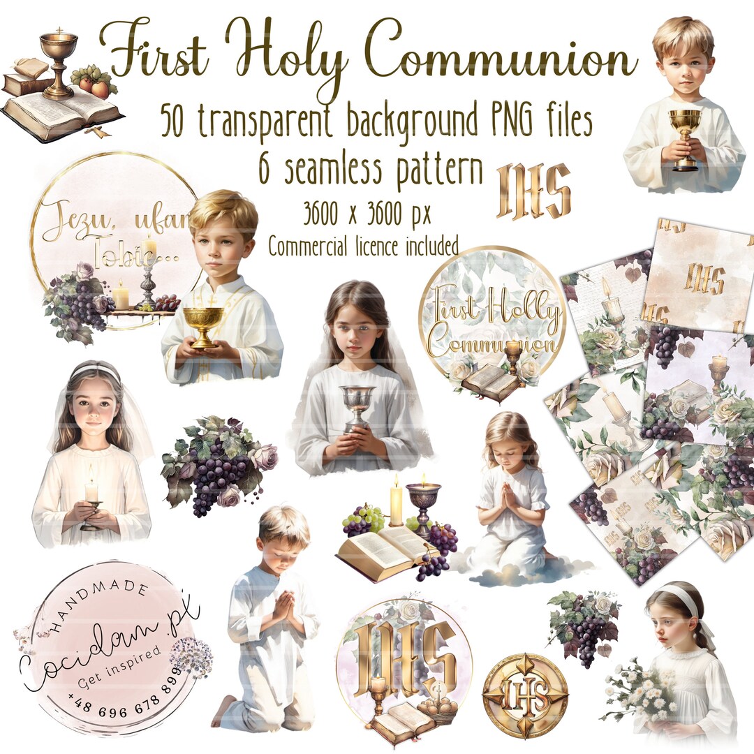 Elegant Digital Papers & Cliparts Set– First Holy Communion Bundle ...