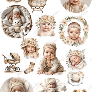 Boho Beige Baby Clipart Set Transparent Background Baby Shower Newborn ...