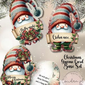 Christmas Gnome Card Base Set | Printable A4 Sheets | Foldable Gnome ...