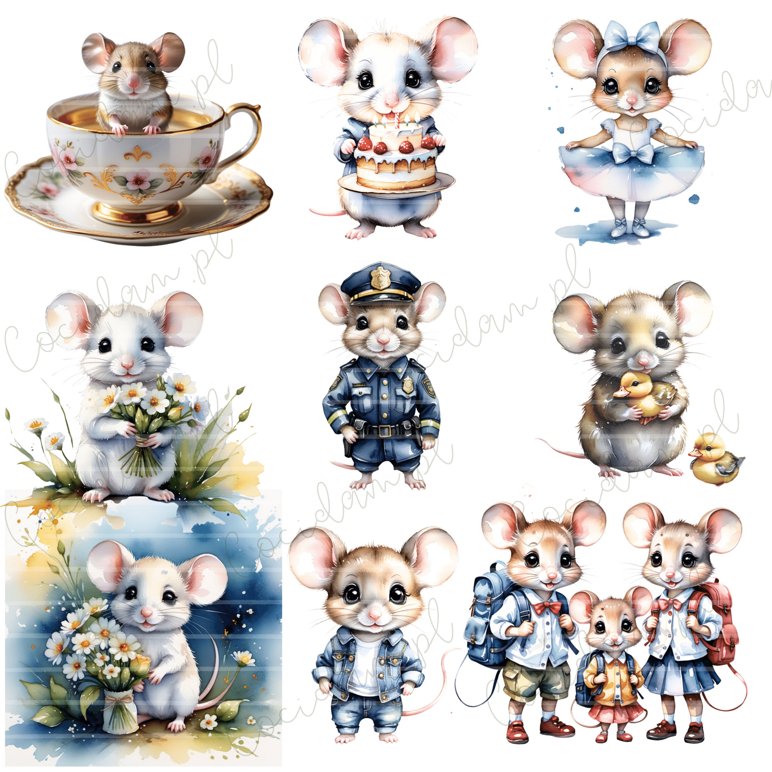 Cute Mouse Animal Sweet Clipart Set Transparent Background, PNG Instant ...