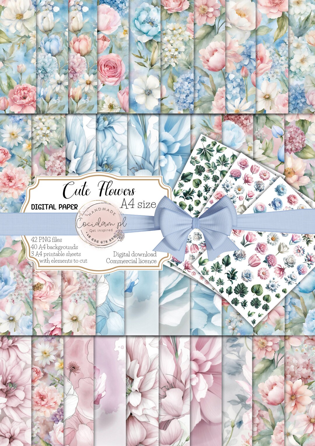 Digital Flower Pattern Clipart Set "cute Flowers", Commercial License ...