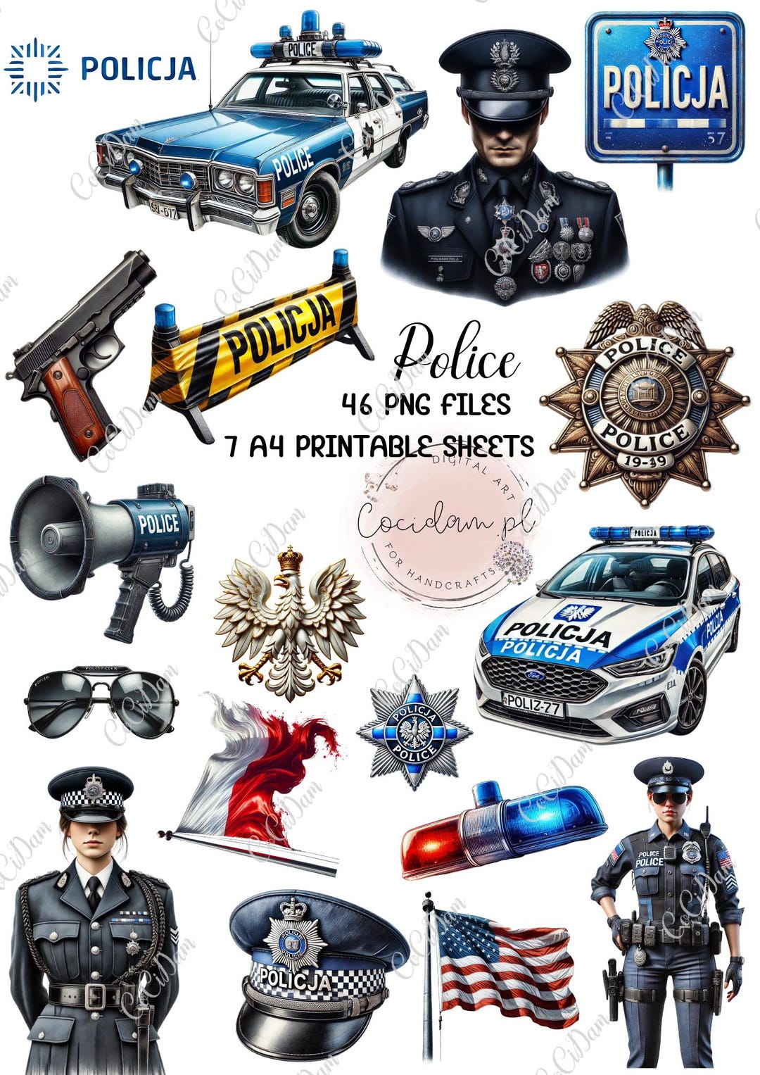 Police Clipart Collection – 46 PNG Files + 7 A4 Cut-out Sheets Kit ...