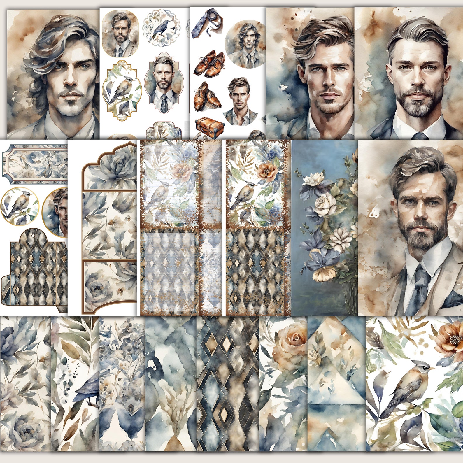 Digital Paper Pattern Junk Journal Gentlemancommercial License Instant ...