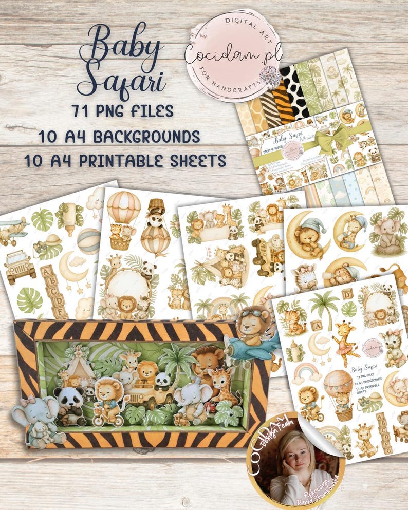 Baby Safari - Set of 71 PNG Graphics + 31 A4 Backgrounds + 10 Cutting ...