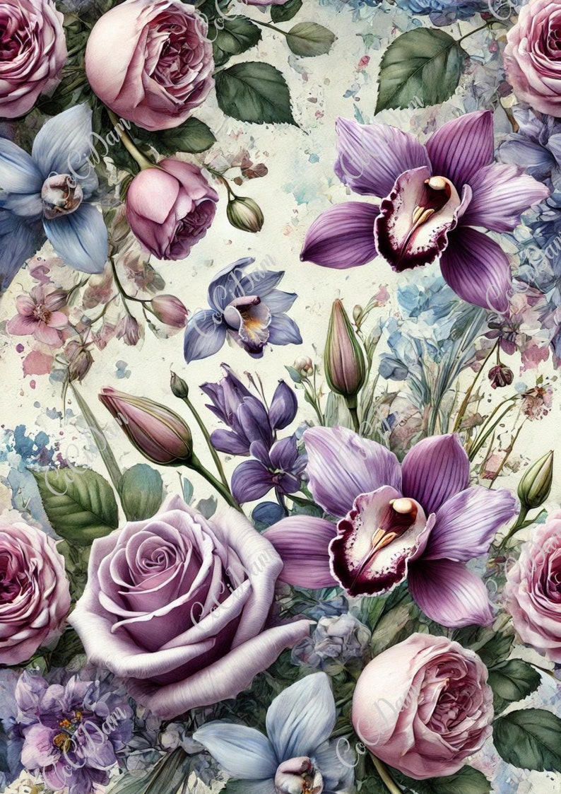 Purple Flower Collection: 50 Pngs, 26 A4 Backgrounds, 5 Cut-out Sheets ...