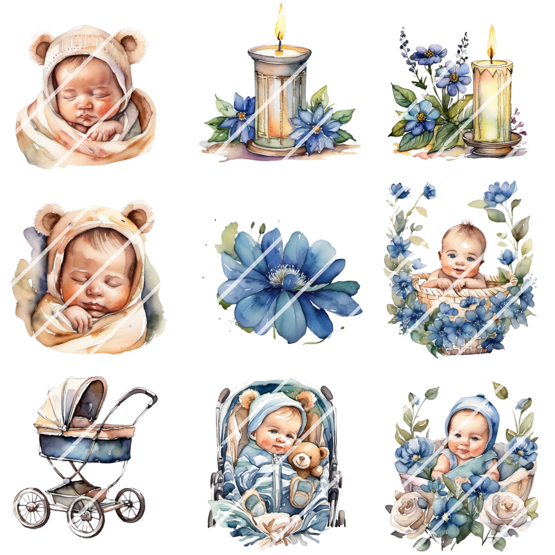 Blue Baby Boy Clipart Set Transparent Background, PNG Instant Download ...