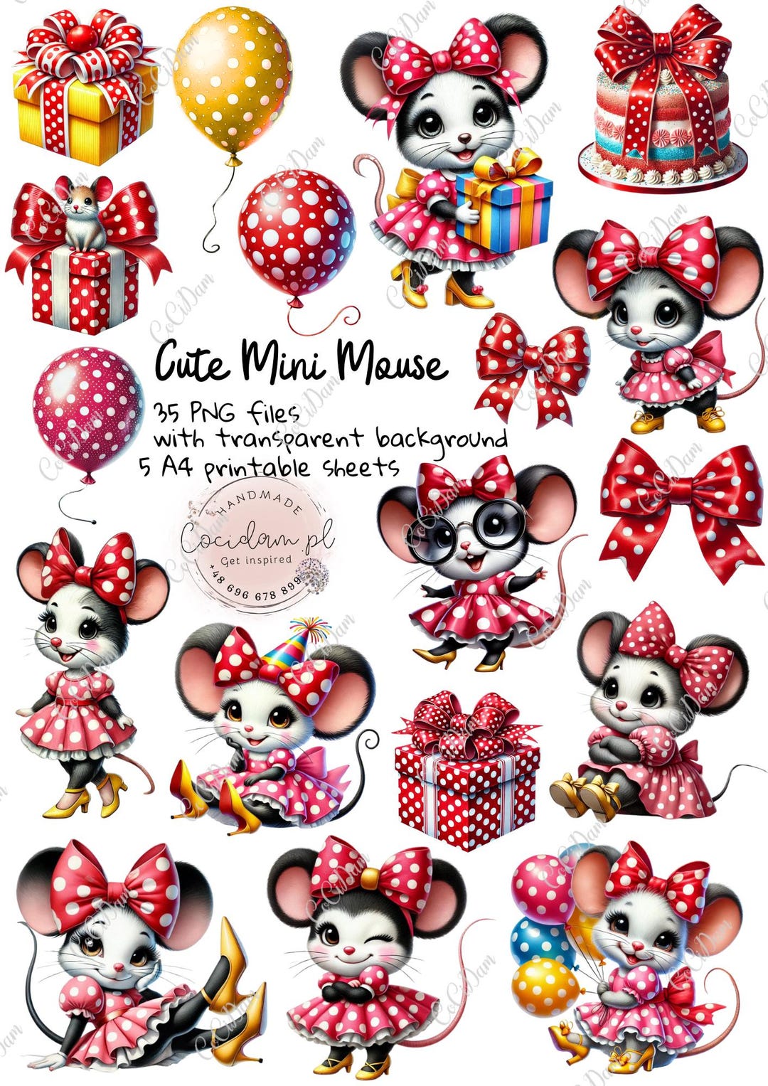 Cute Mini Mouse Graphics Bundle – 35 Pngs + 6 A4 Sheets, Commercial ...
