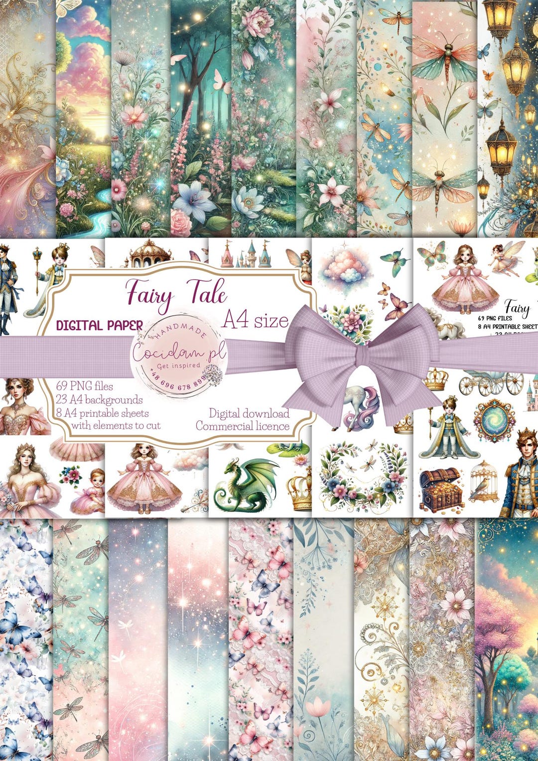 Fairy Tale Digital Scrapbooking Kit - 69 PNG Graphics, 8 A4 Cut-out ...