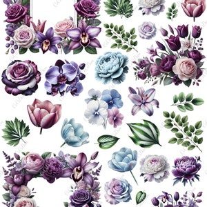 Purple Flower Collection: 50 Pngs, 26 A4 Backgrounds, 5 Cut-out Sheets ...