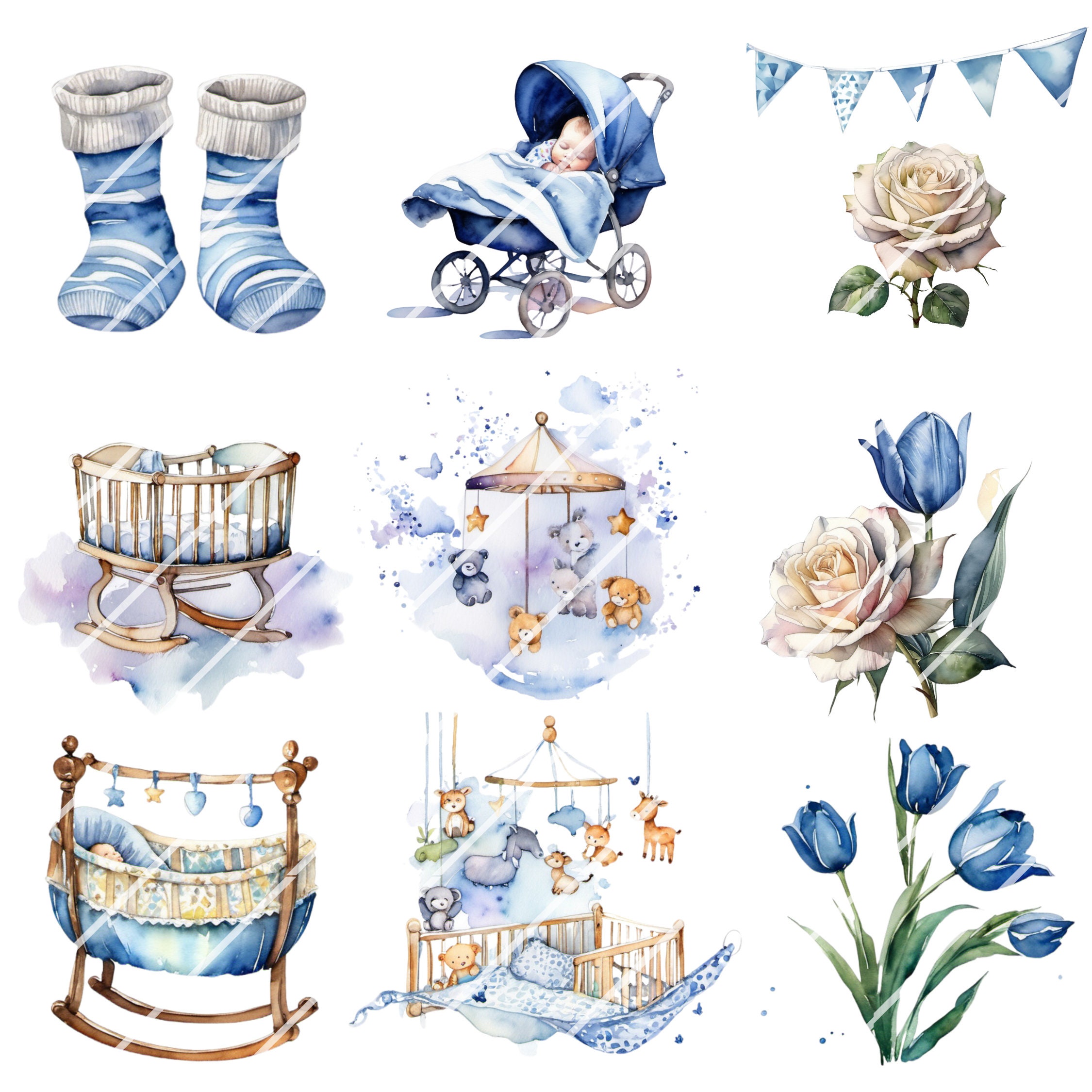 Blue Baby Boy Clipart Set Transparent Background, PNG Instant Download ...