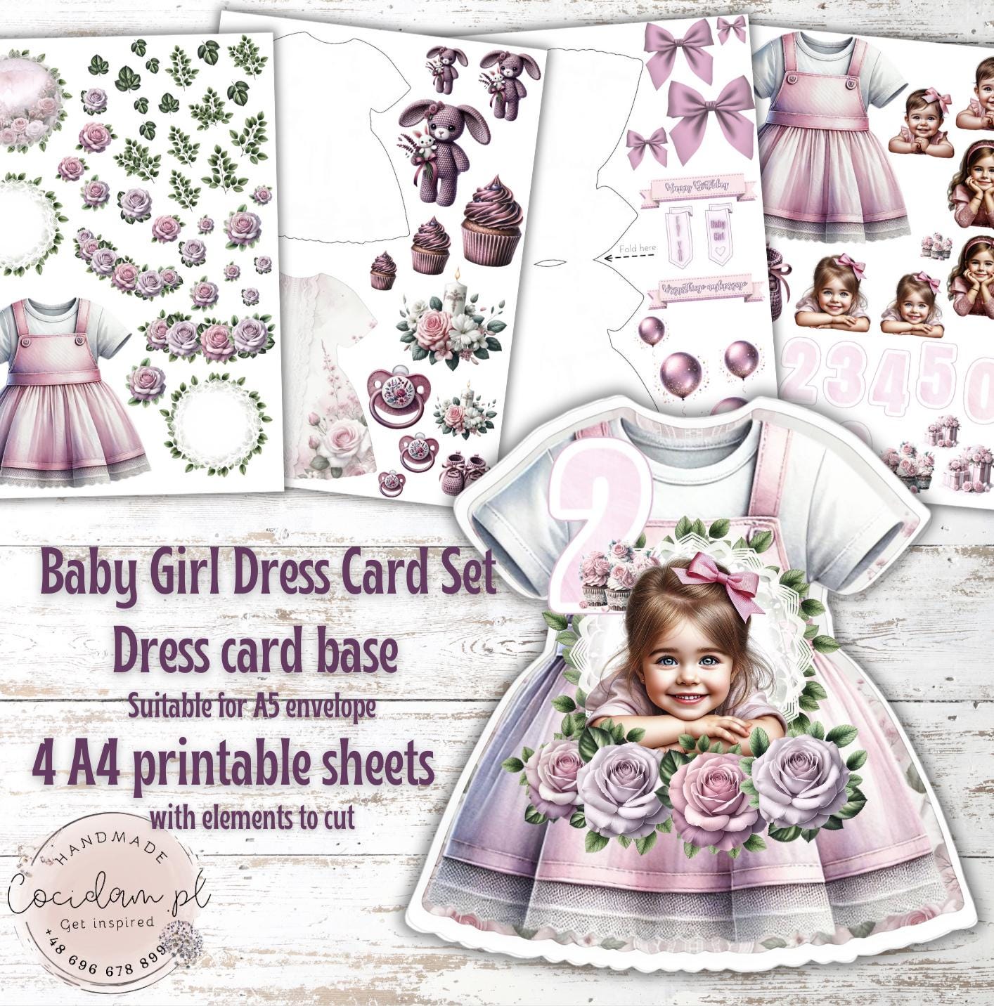 Baby Girl Dress Card Set - Digital Scrapbooking Collection for DIY ...