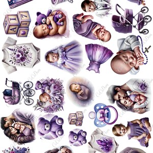Purple Baby Digital Scrapbooking DIY Collection - 47 PNG Files & 6 A4 ...