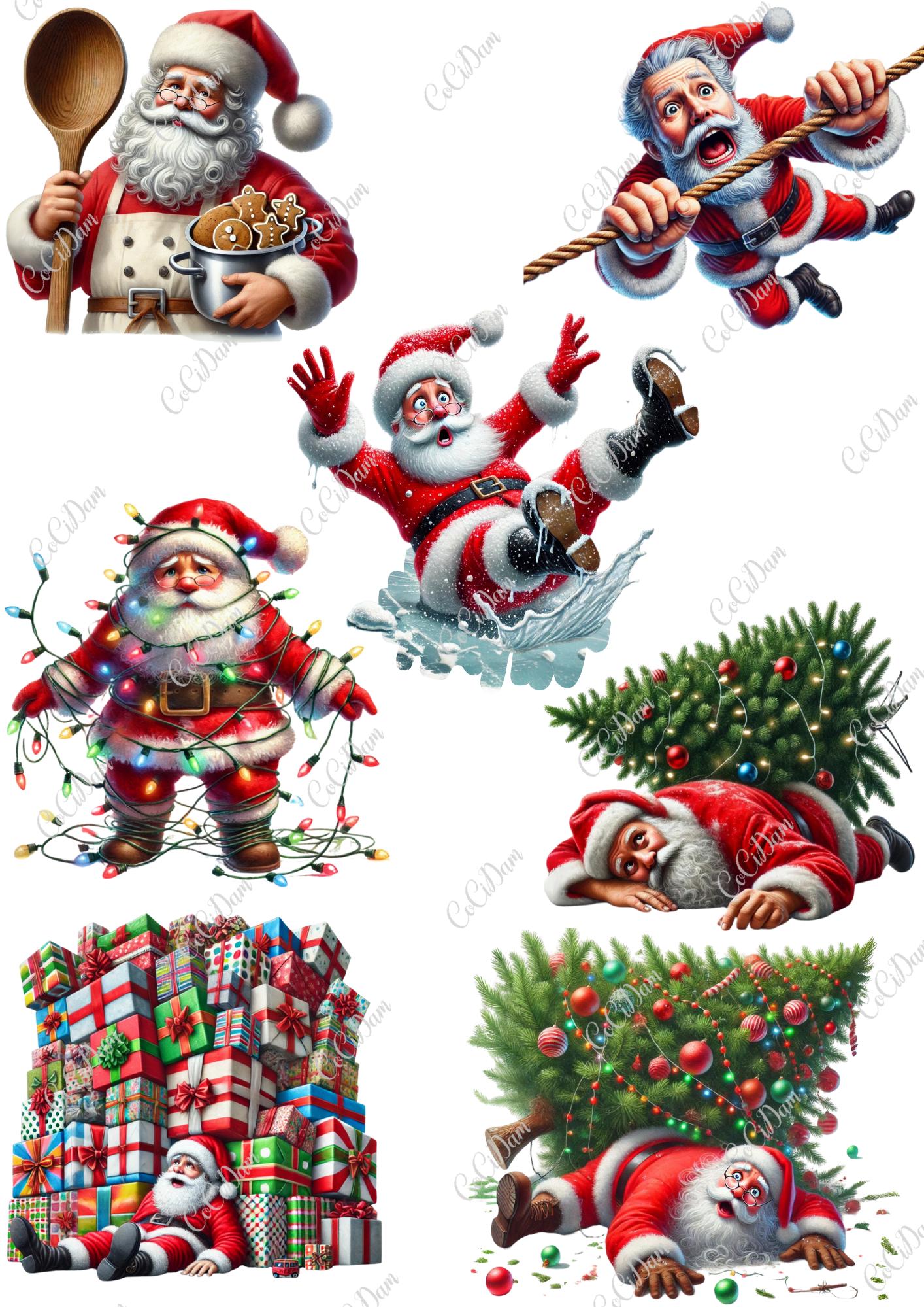 Funny Santa Collection - 32 PNG Files & 9 A4 Printable Sheets for ...