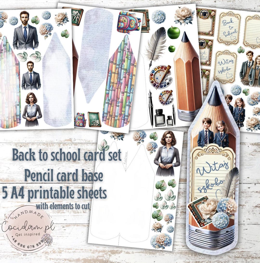 Back to School Card Set - Digital Scrapbooking Collection for DIY Cards ...