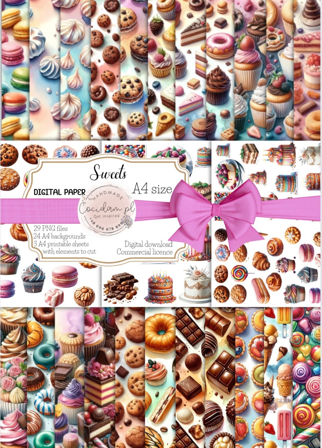 Sweets Digital Paper Clipart Set Scrapbooking Cardmaking Cake Lollipop ...