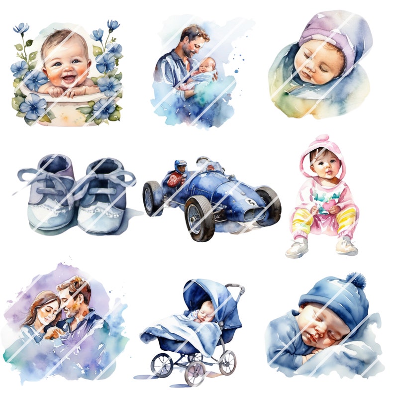 Blue Baby Boy Clipart Set Transparent Background, PNG Instant Download ...