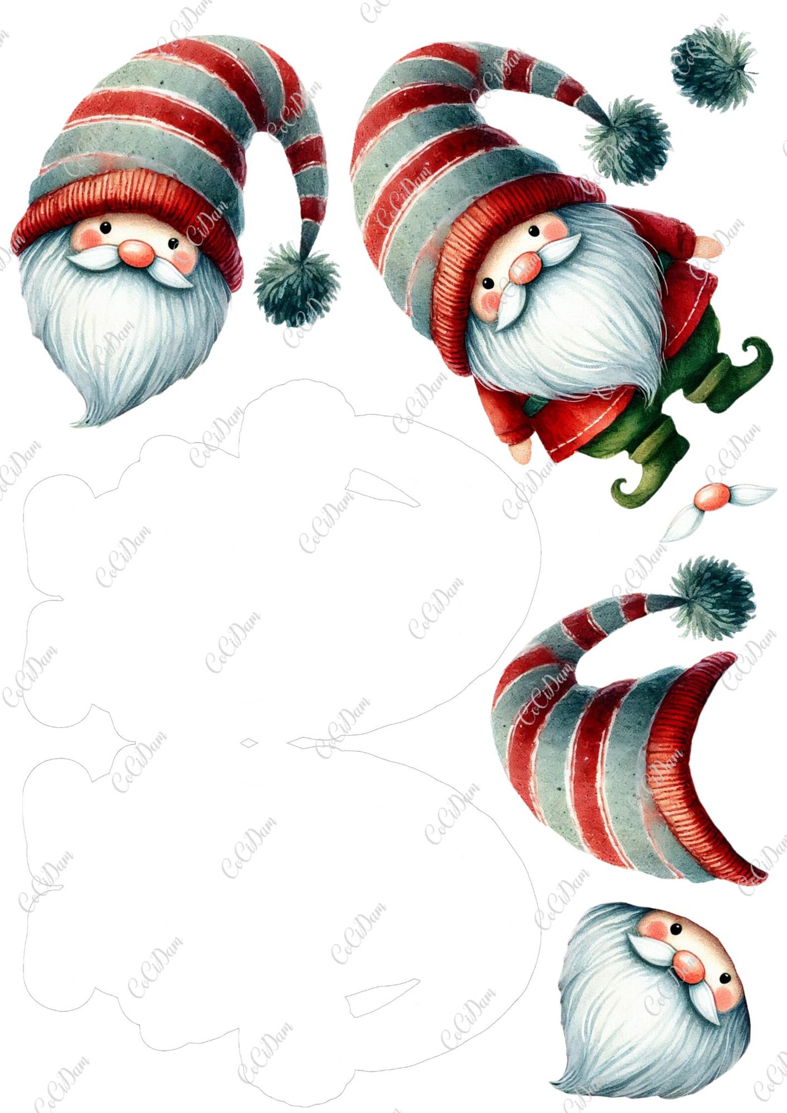 Christmas Gnome Card Base Set | Printable A4 Sheets | Foldable Gnome ...
