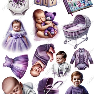 Purple Baby Digital Scrapbooking DIY Collection - 47 PNG Files & 6 A4 ...