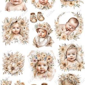 Boho Beige Baby Clipart Set Transparent Background Baby Shower Newborn ...