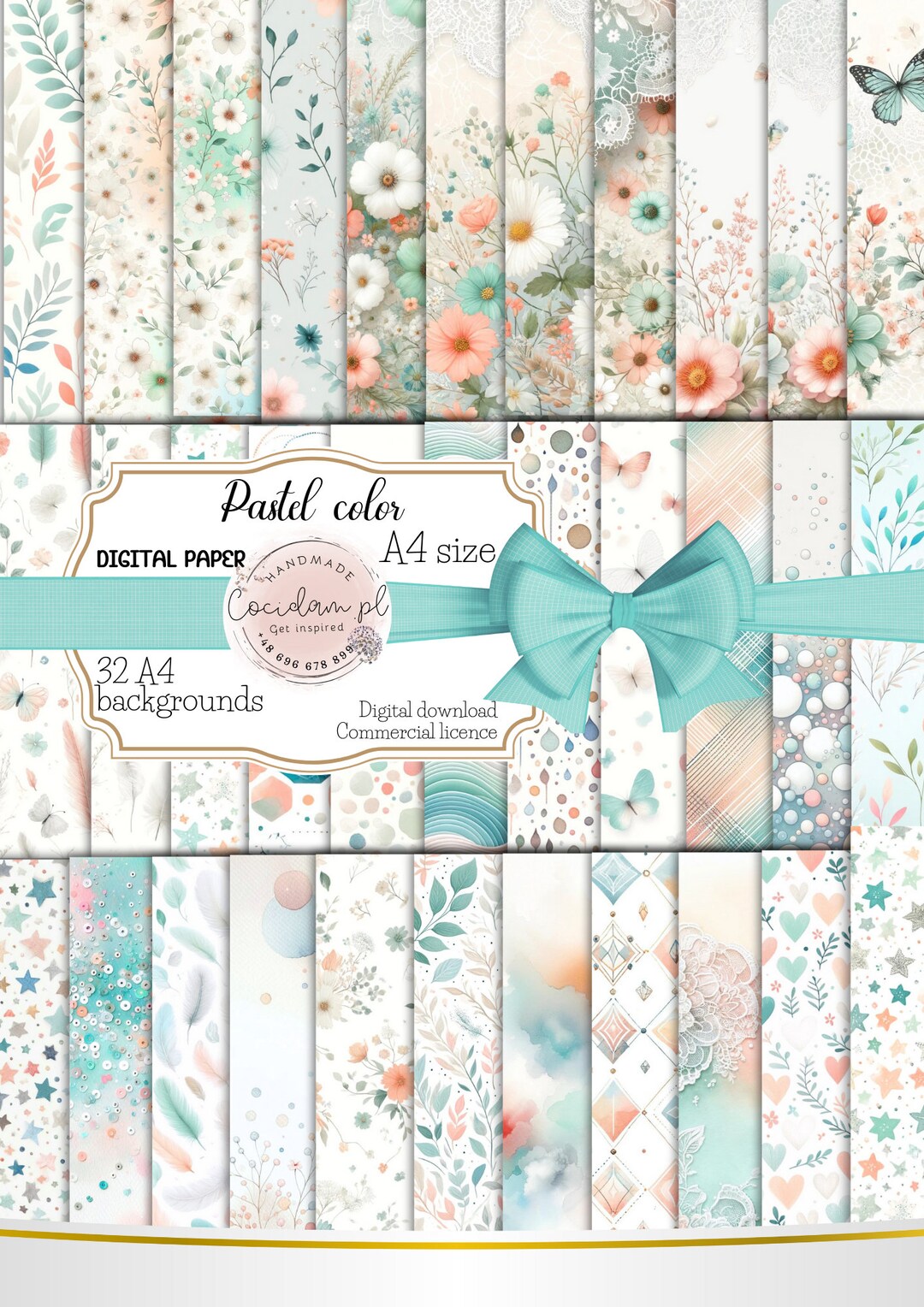 Pastel Digital Paper Pack A4, 32 Watercolor Backgrounds for ...
