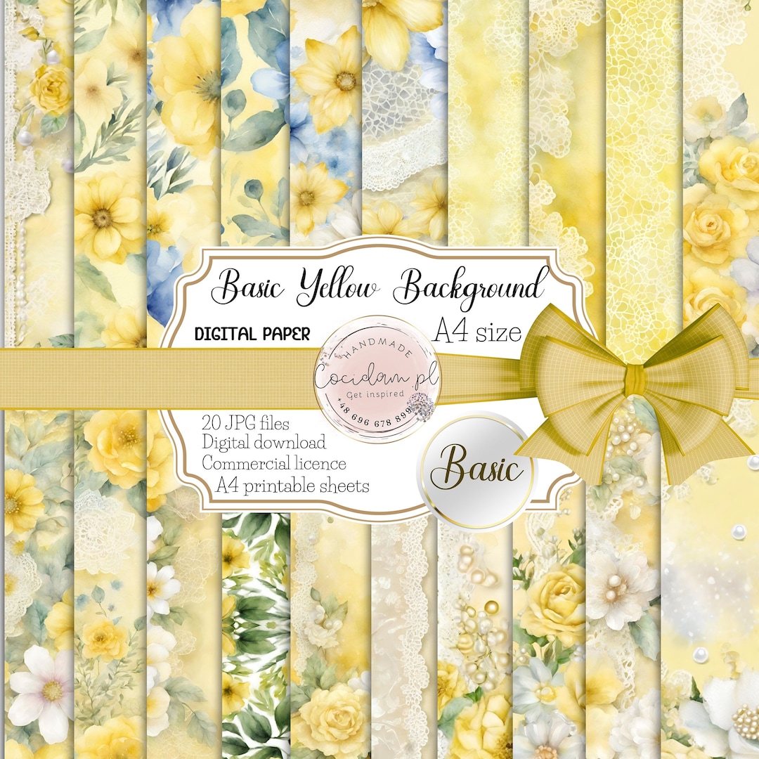 Basic Yellow Watercolor Digital Background Printable JPG Flowers ...