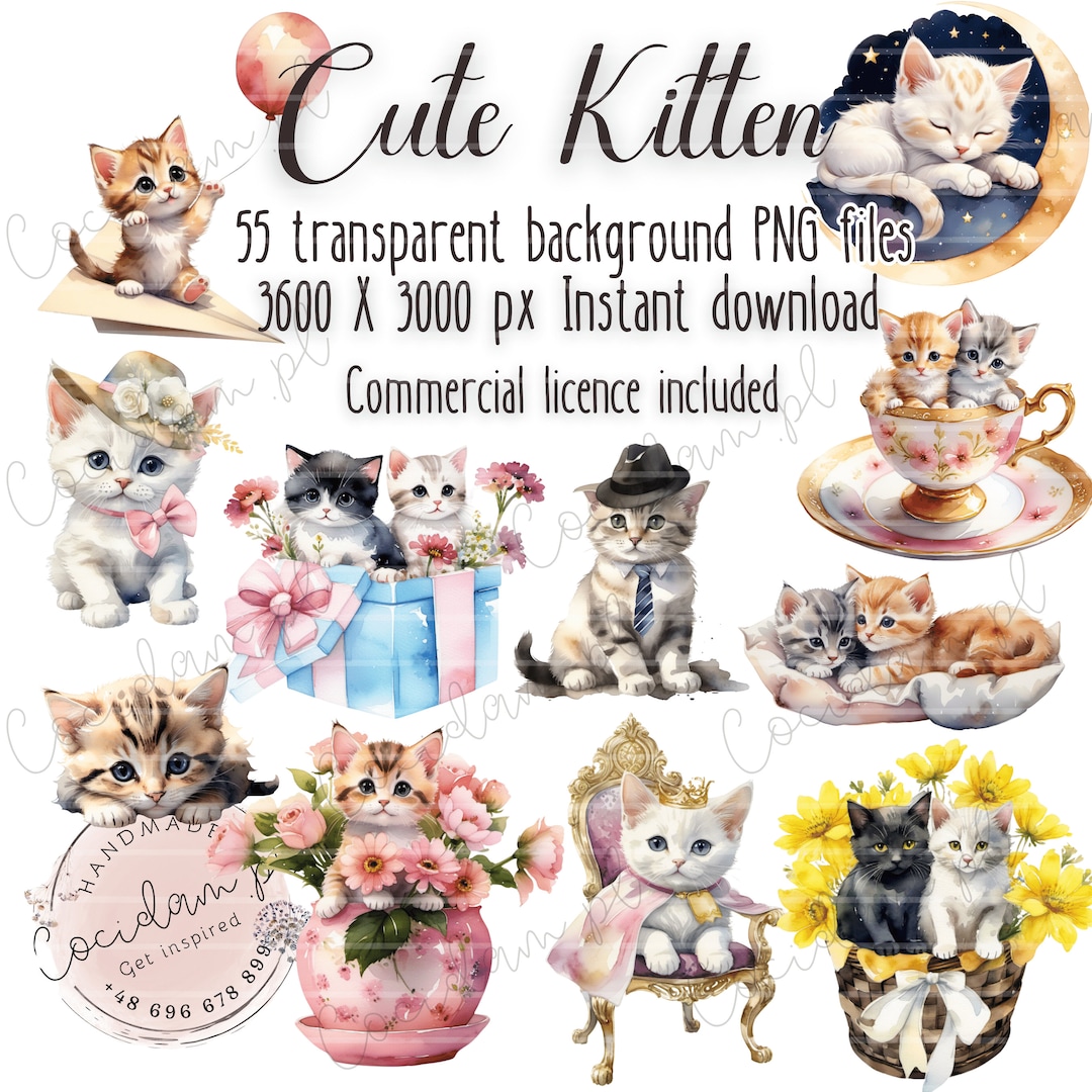 Cute Kitten Animal Sweet Clipart Set Transparent Background, PNG ...