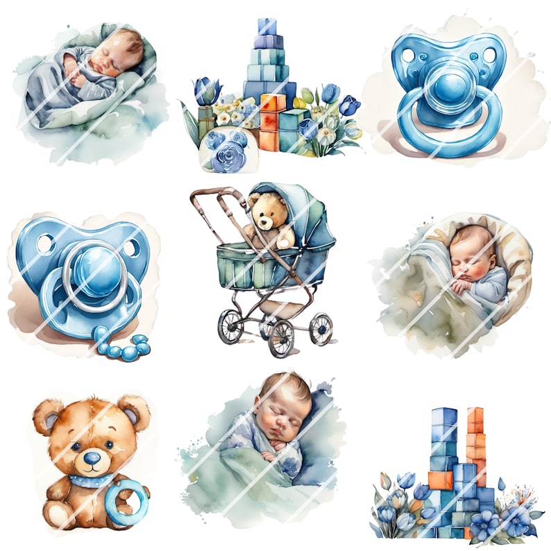 Blue Baby Boy Clipart Set Transparent Background, PNG Instant Download ...