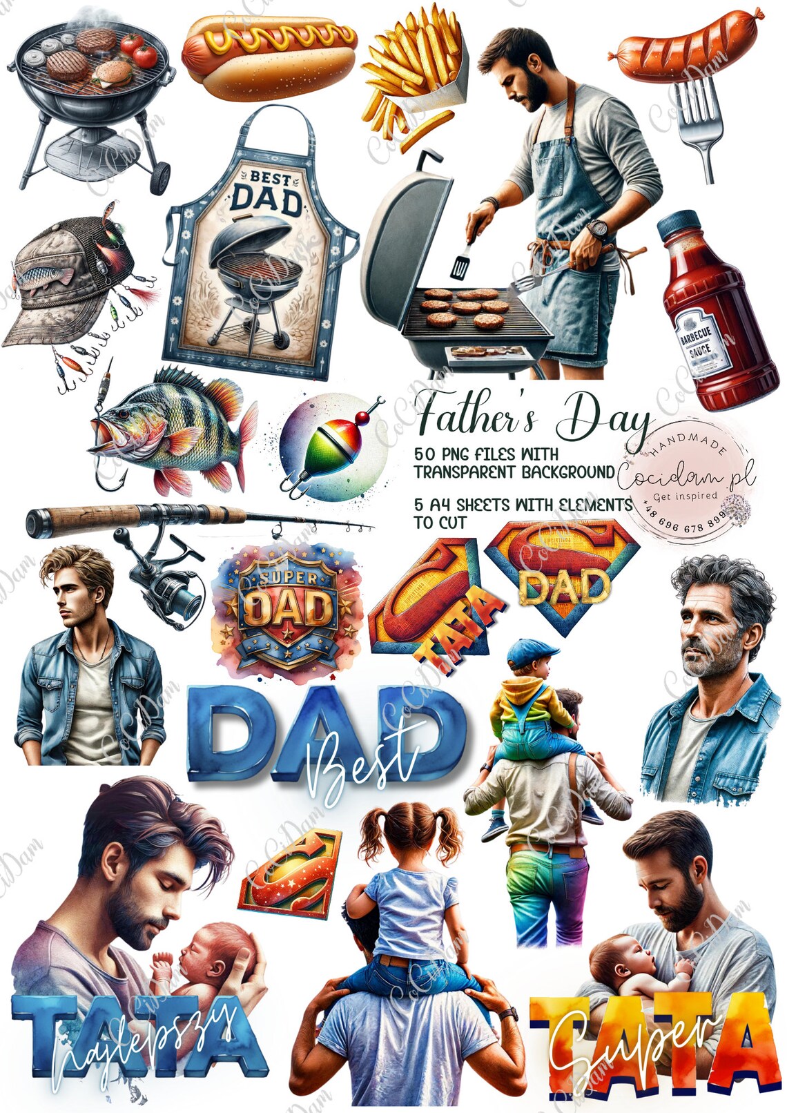 Father's Day Digital Scrapbooking Bundle - 50 Pngs & 5 A4 Sheets for ...