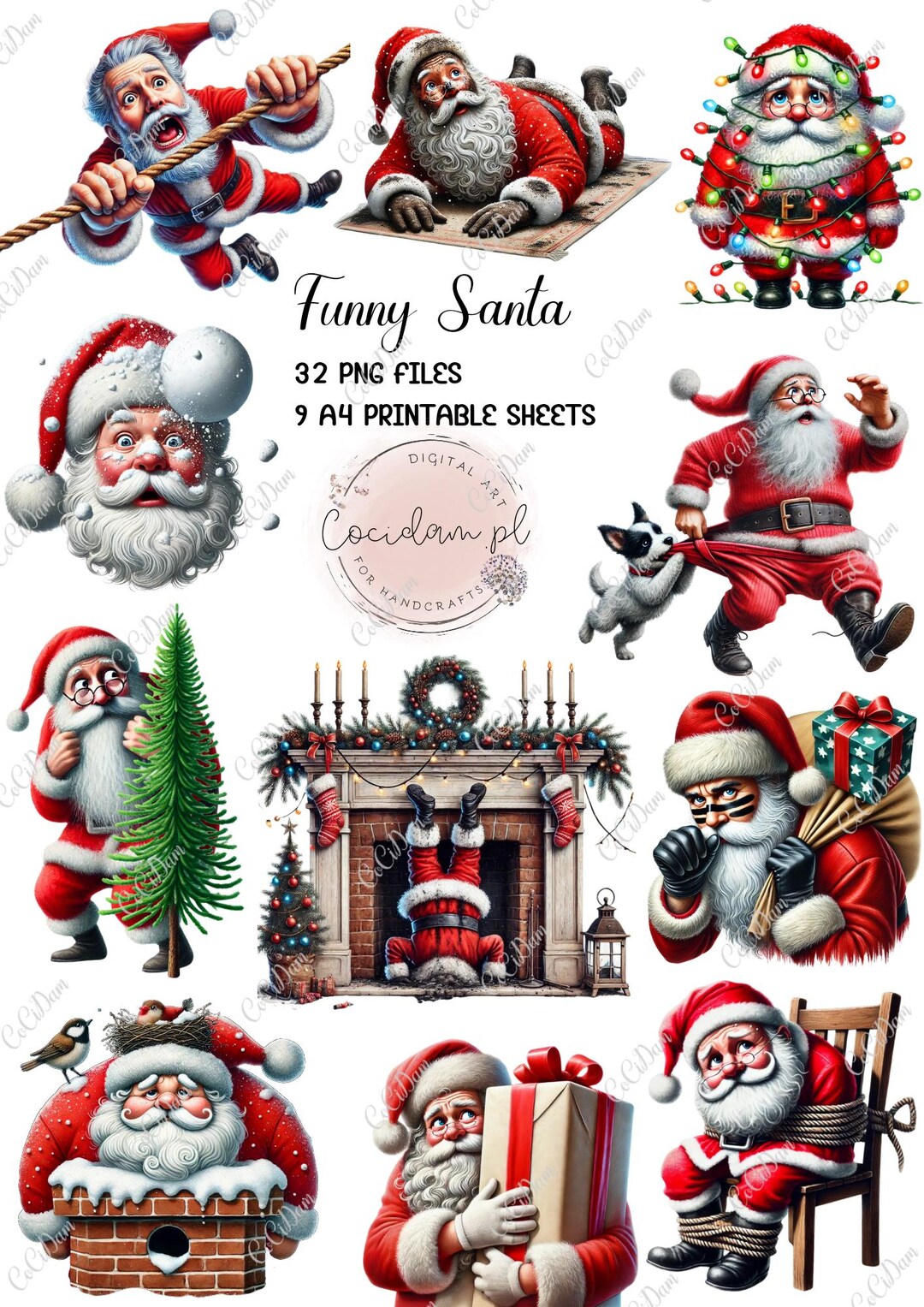 Funny Santa Collection - 32 PNG Files & 9 A4 Printable Sheets for ...