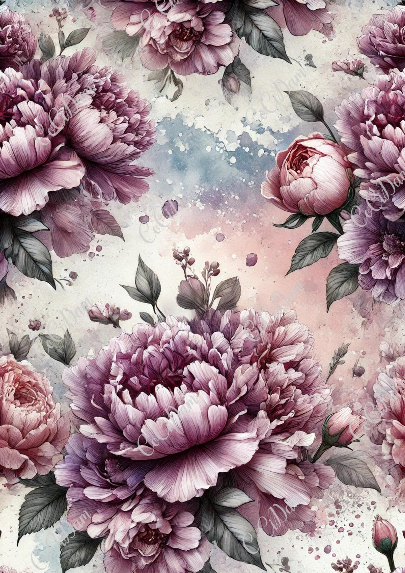 Purple Flower Collection: 50 Pngs, 26 A4 Backgrounds, 5 Cut-out Sheets ...