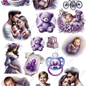 Purple Baby Digital Scrapbooking DIY Collection - 47 PNG Files & 6 A4 ...