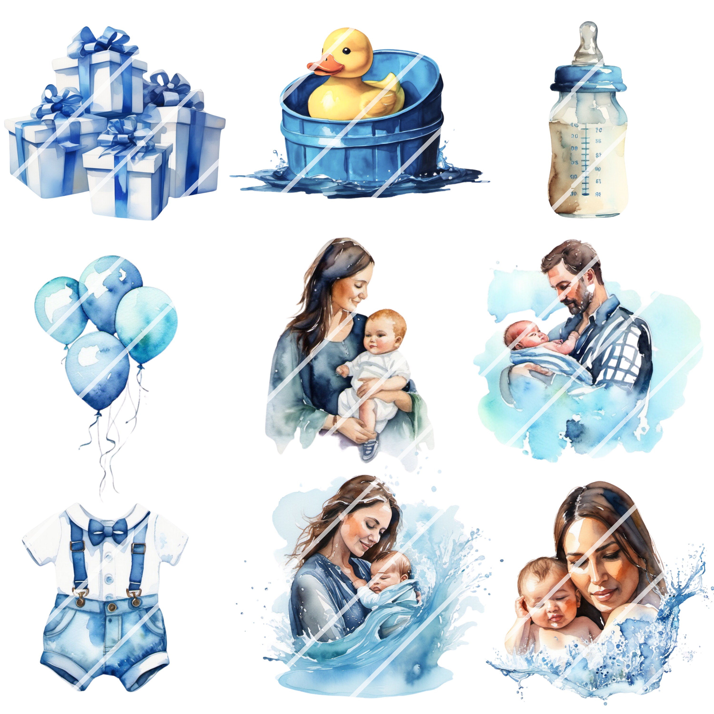 Blue Baby Boy Clipart Set Transparent Background, PNG Instant Download ...
