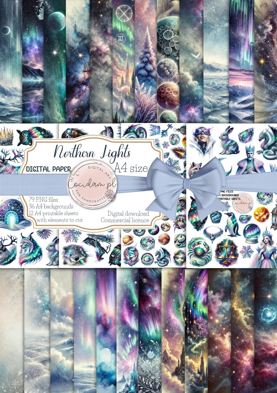 NORTHERN LIGHTS – 79 Pngs + 36 Backgrounds + 12 A4 Sheets | Mystical ...