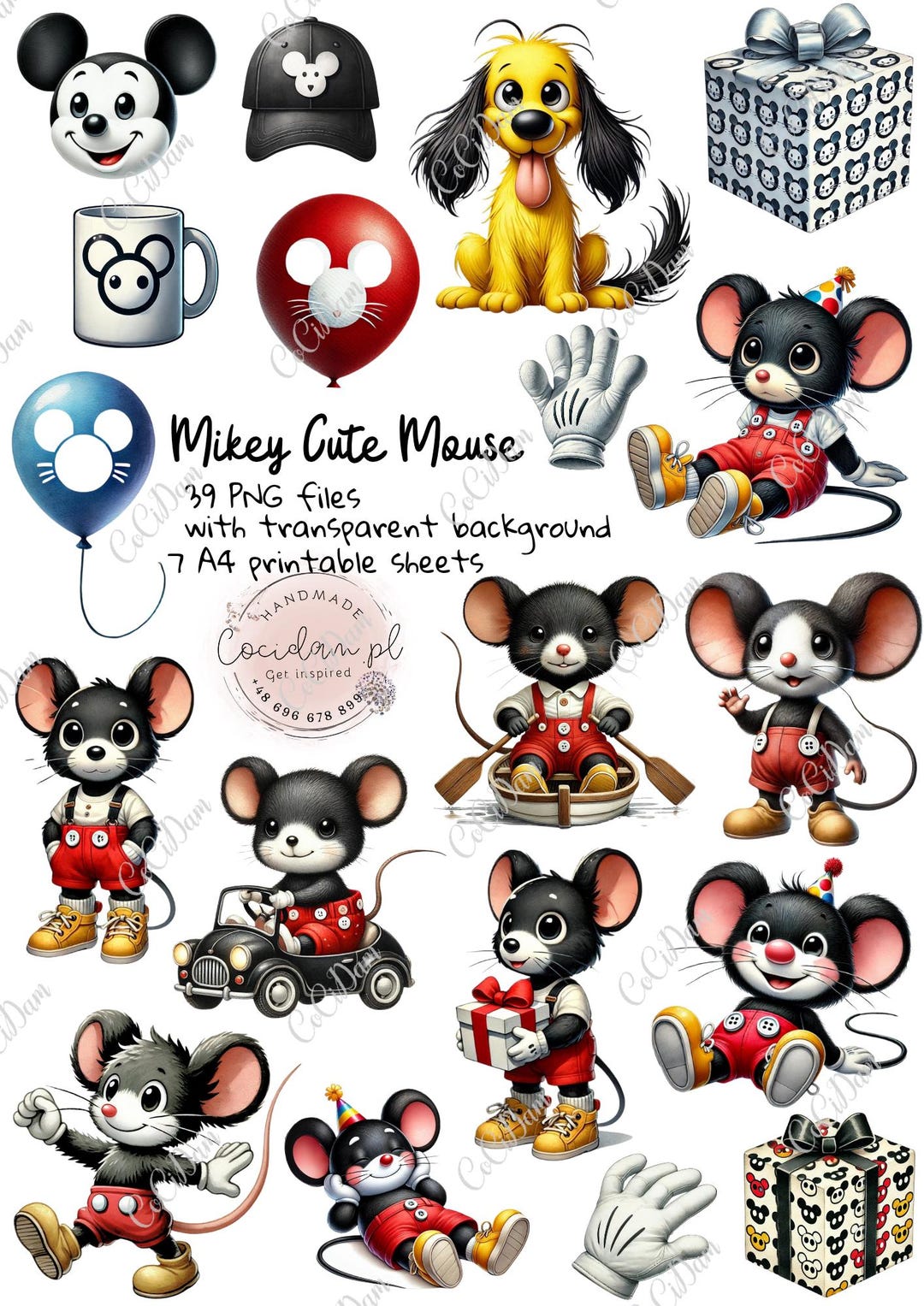 Mikey Cute Mouse - 39 PNG Files + 7 A4 Sheets, Commercial and Personal ...