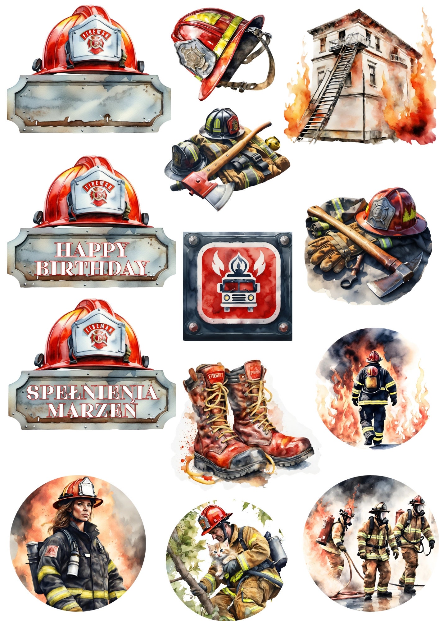 Firefighter Watercolor Clipart Set, 911 Fireman Fire Station Rescue ...