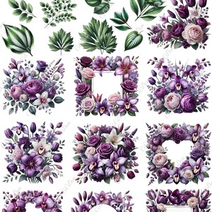 Purple Flower Collection: 50 Pngs, 26 A4 Backgrounds, 5 Cut-out Sheets ...