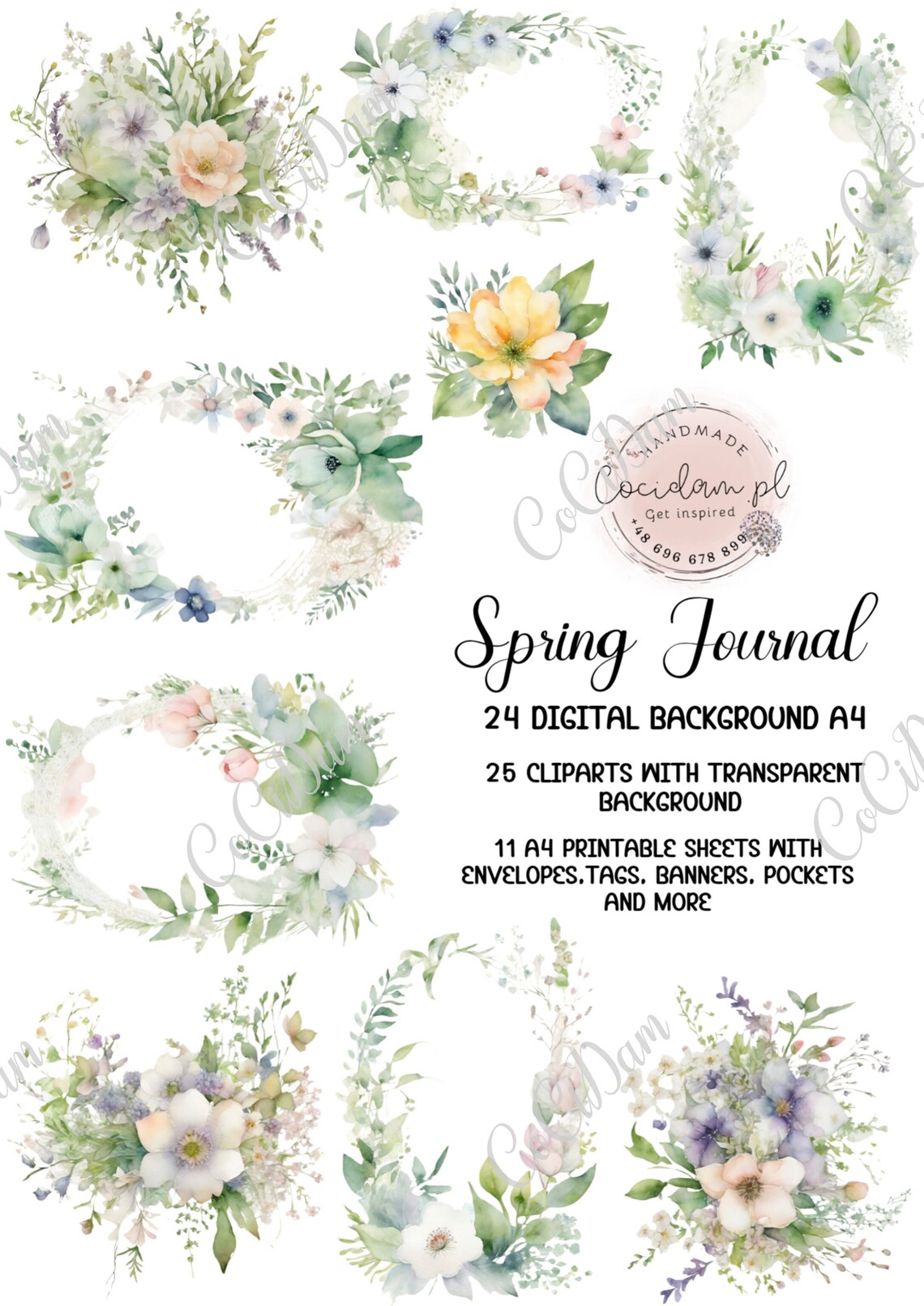 Digital Paper Clipart Set Junk Journal Kit spring Journal , Commercial ...