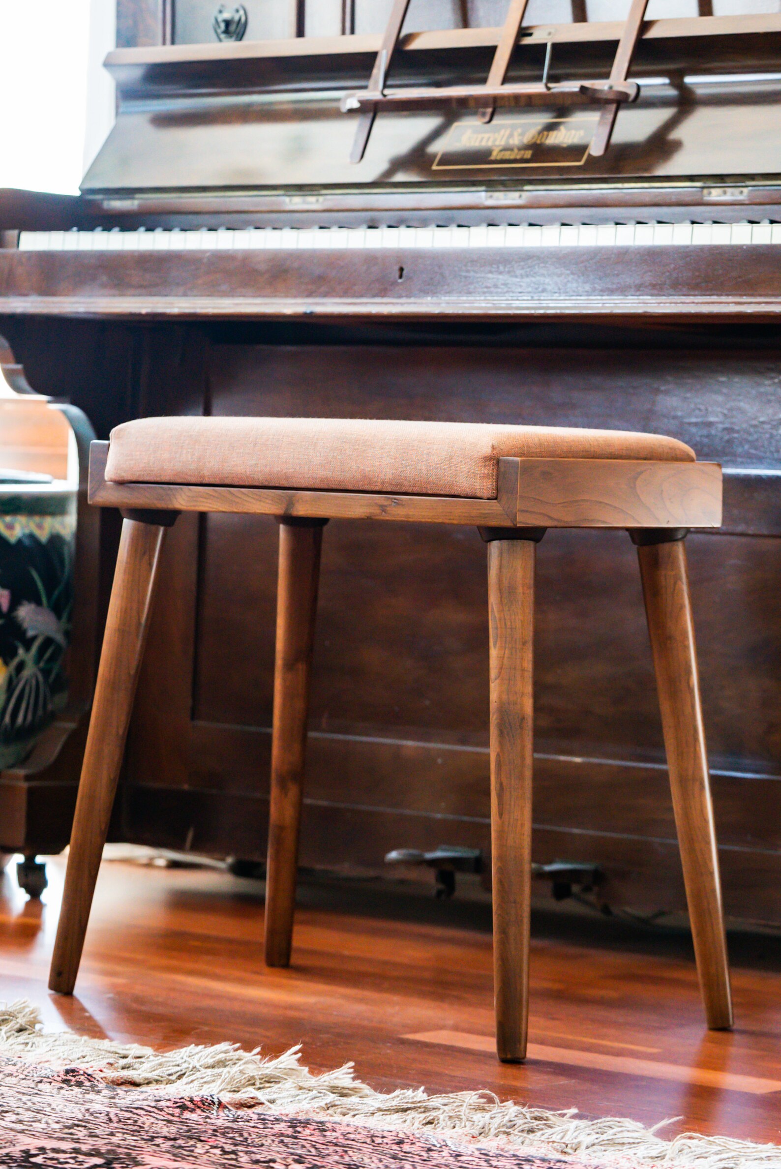 Piano Bench, Tan Leather Piano Bench, Ottoman Bench, Mcm Bench, Stool ...
