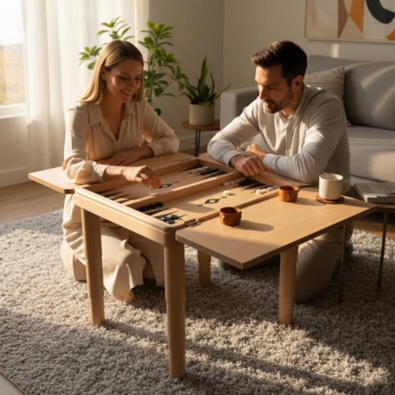 Handmade Chess and Backgammon Table, Dual-game Wooden Coffee Table ...